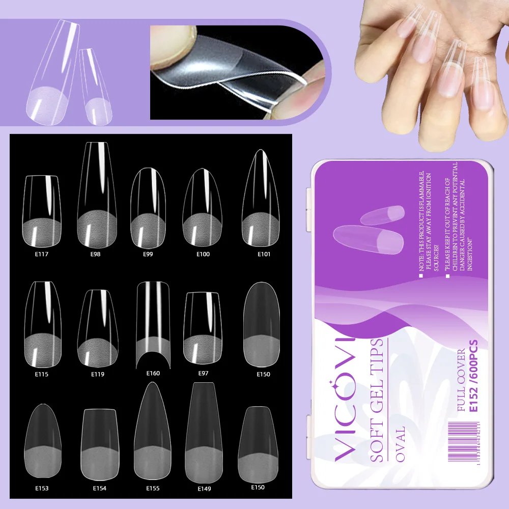 Vicovi Full Cover Extension False Nail Curved Press On Nails Soft Gel ...