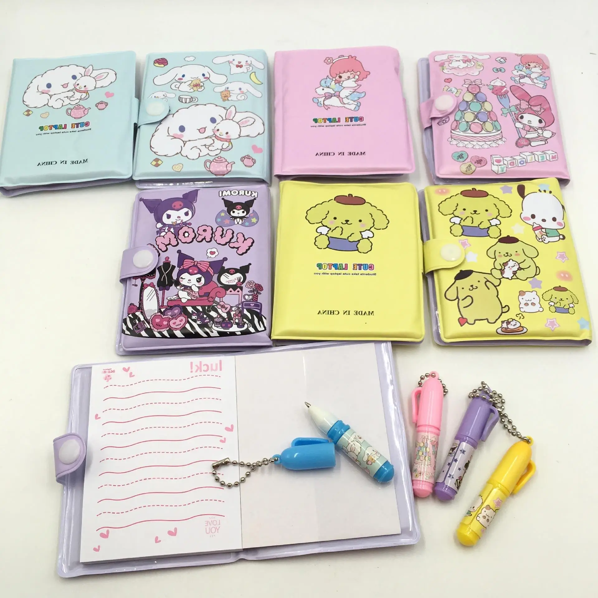 San-rio Kuromi Mymelody Cinnamoroll Pompompurin Notebook With Pen Set ...