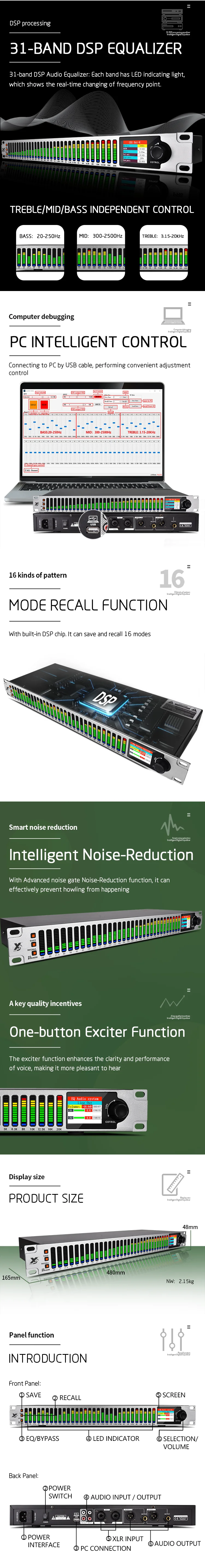 31-band LED Graphic Digital Equalizer - Professional Audio