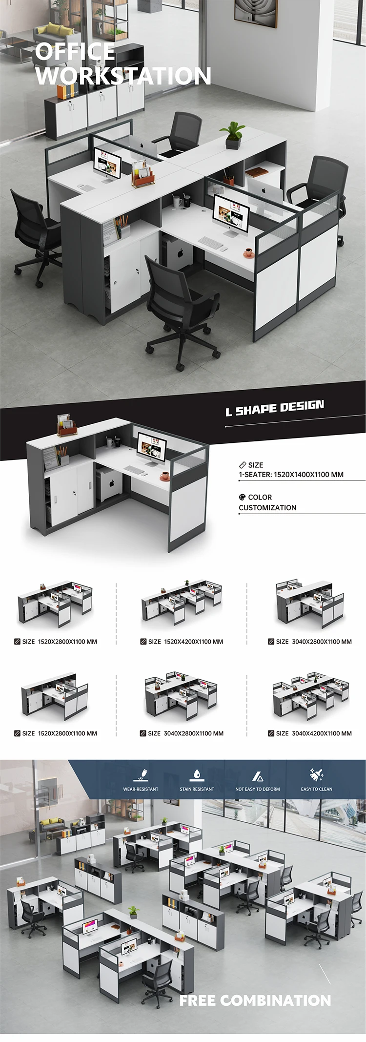 Foshan Furniture - Modern Cubicle Partition Desk Wood Table