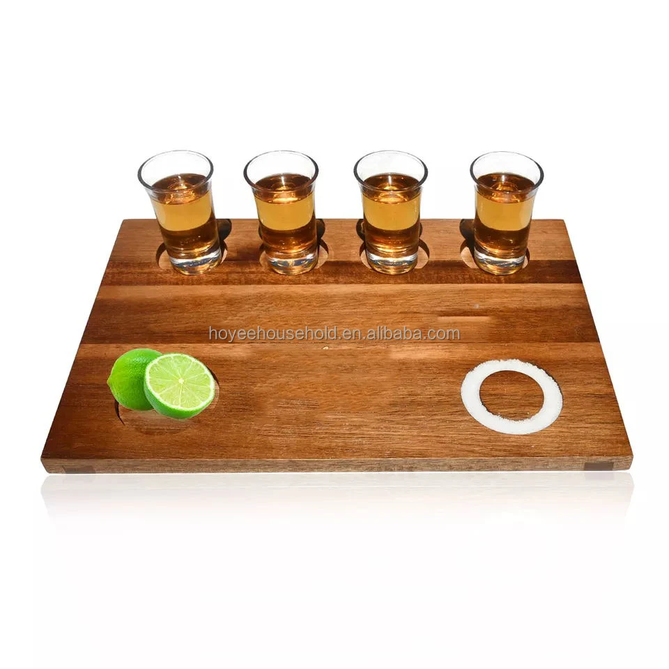 Luxury Tequila Board Shot Tray With Salt Rim Acacia Wood Handmade ...