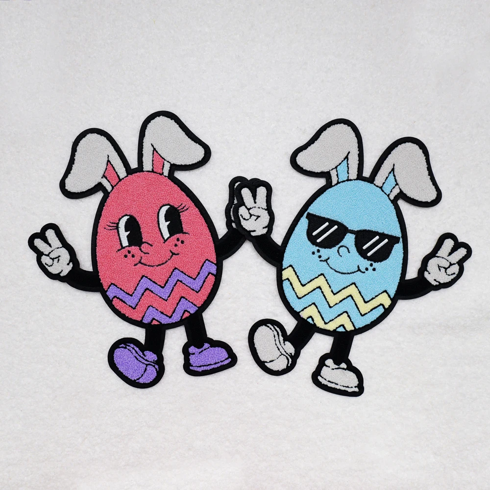 2025 New Design Iron on Large Rabbit Easter Chenille Patches Embroidery ...