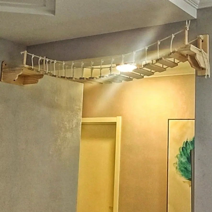 Eco-friendly Wall Mounted Cat Climbing Frame with Solid Wood Cat Bridge