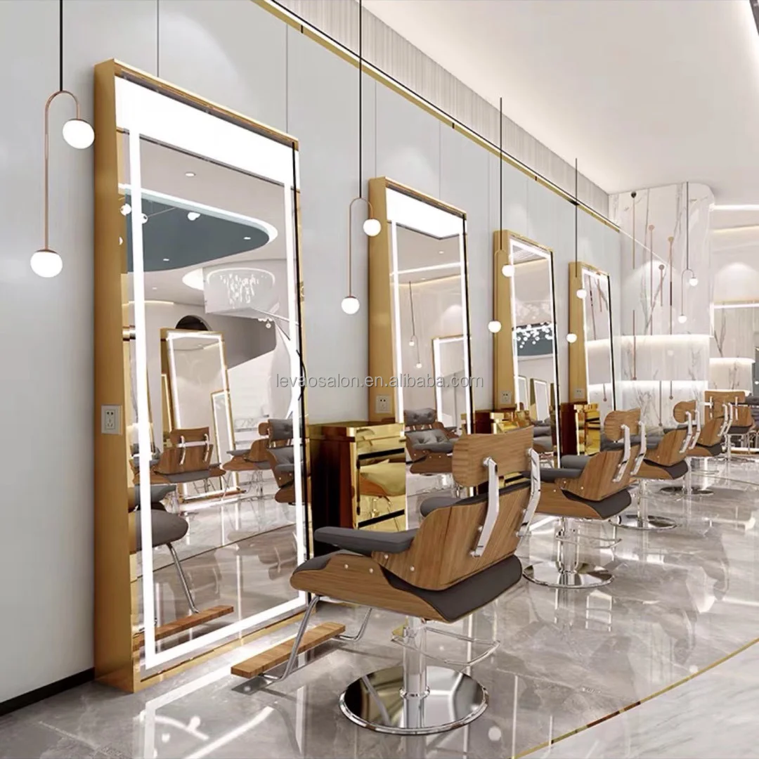 Double Sided Barbershop LED Salon Mirror Station - Stylish & Functional