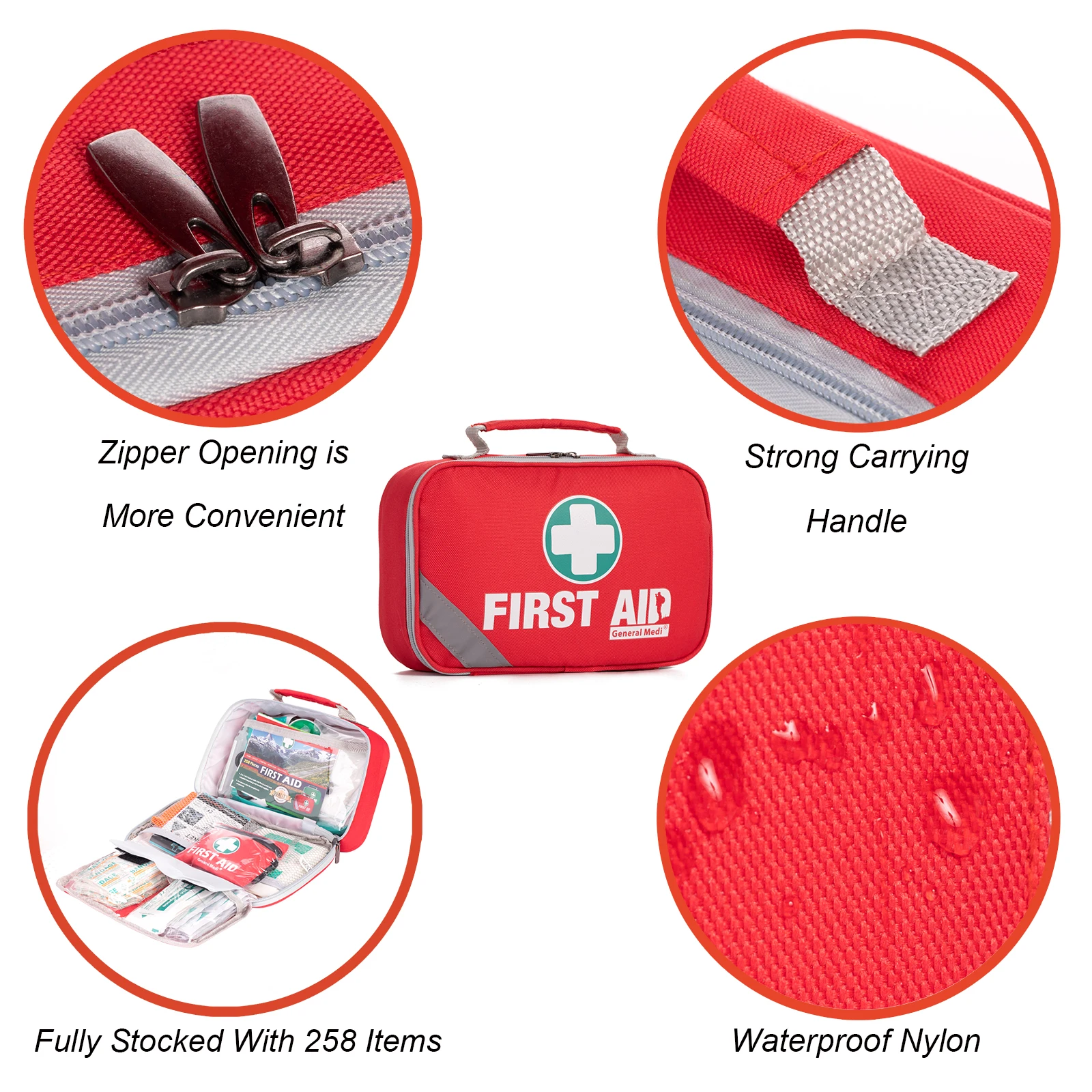 258 Pieces Modern First Aid Kit Bags Waterproofred Trival First Aid Kit ...