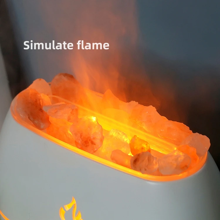 Customize Logo Desktop Flame Essential Oil Aroma Diffuser Dual 3d Flame Crystal Salt Stone ...