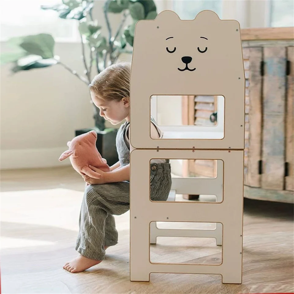 Custom Kid Foldable Kitchen Helper Step Stool Wooden Montessori ...