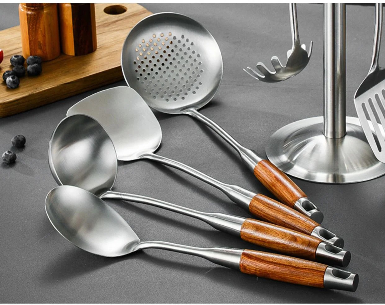 304 Rosewood Long Handle Stainless Steel Stir-Fry Shovel Spoon ...