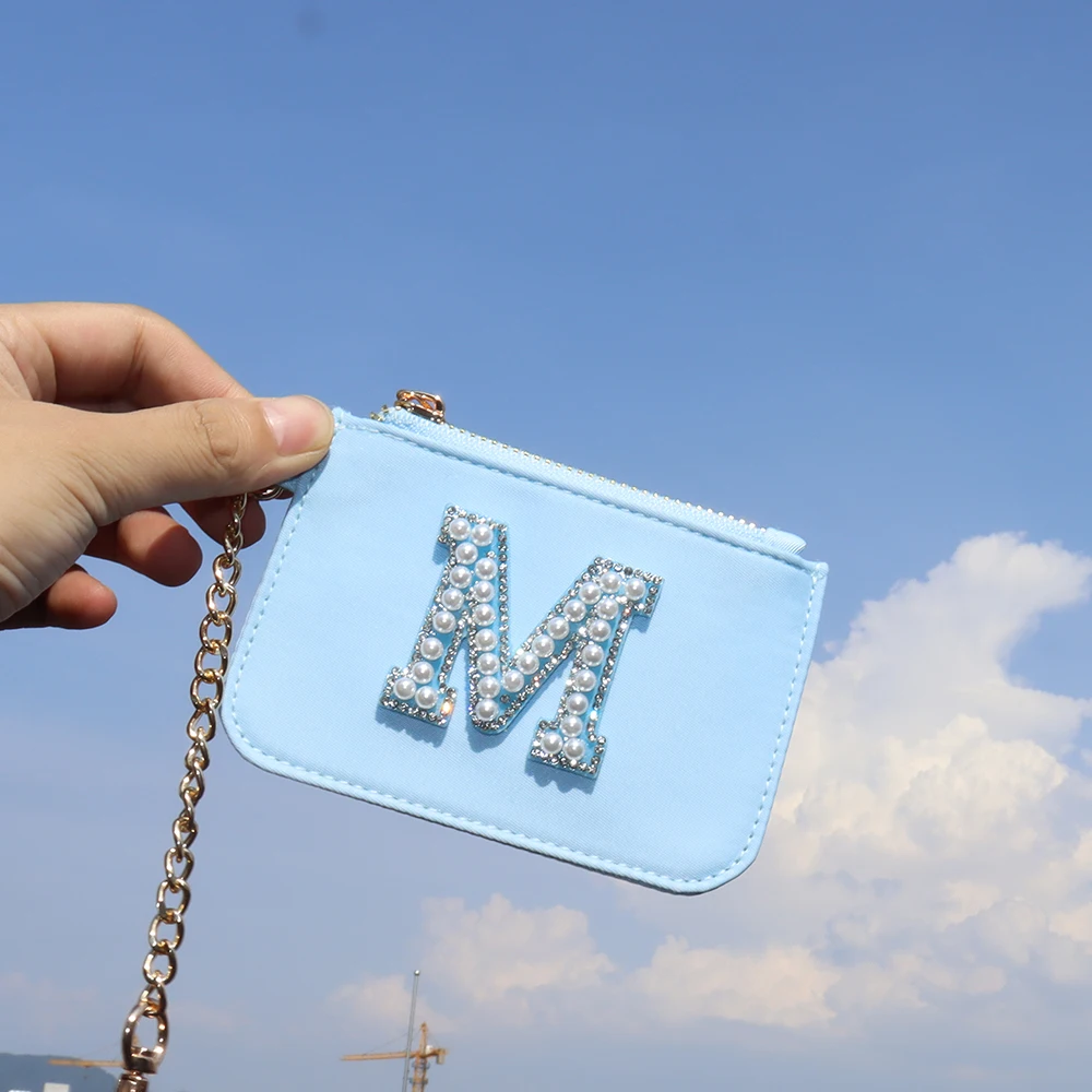 DIY Name Sticker Letter Patch Mini Coin Purse Bag Match Key Ring Ladies ...