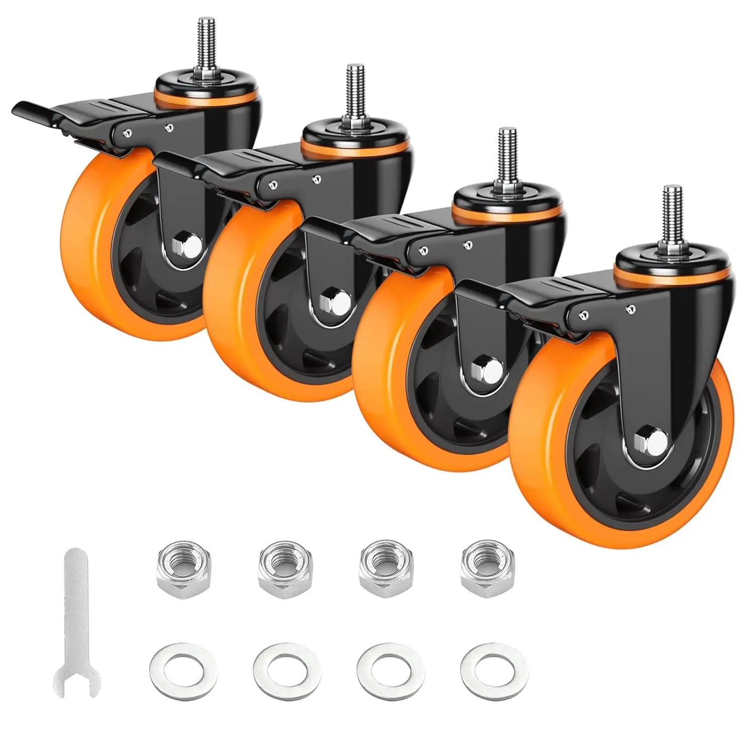 4 Inch Heavy Duty Threaded Stem Pu Casters Swivel Casters Polyurethane ...