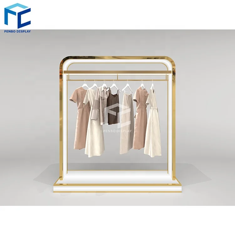 Boutique Shop Commercial Chrome Garment Shelf Metal Clothing Stand Gold ...