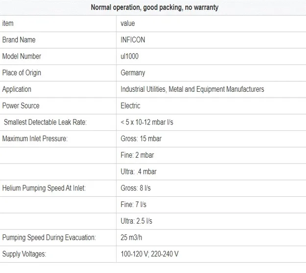 INFICON UL1000FAB Helium Leak Detector Helium Mass Spectrometer Leak ...