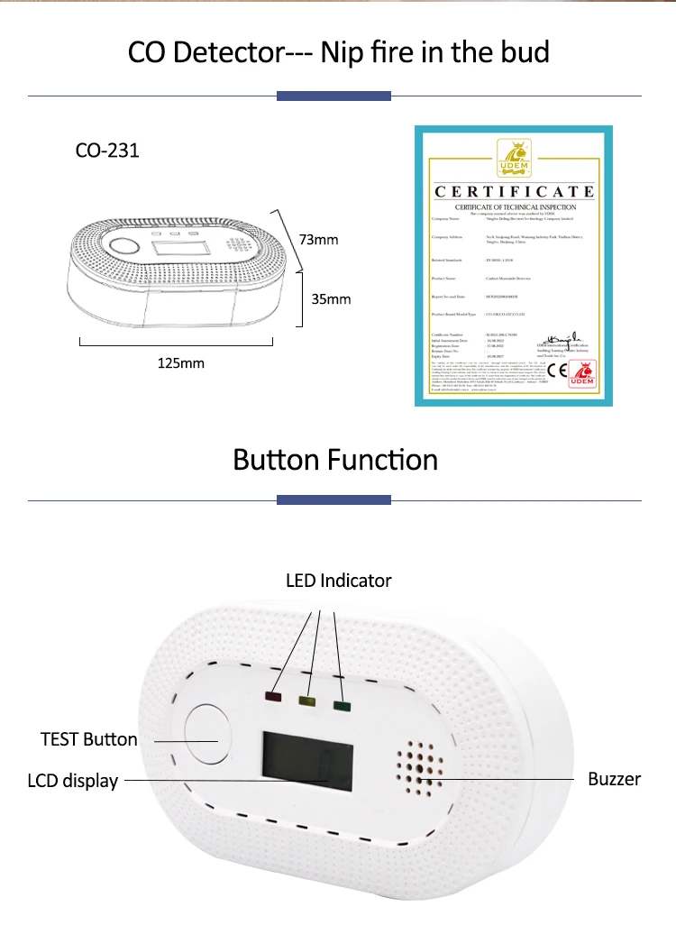 Lcd Display Standalone Carbon Monoxide Detectors Co Sensors Wall ...