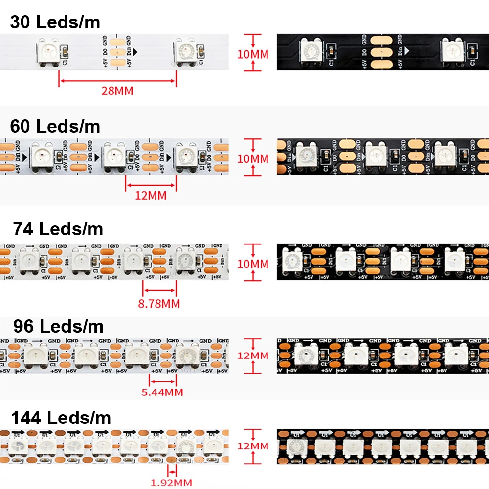 5m/roll WS2812B WS2812 Led Strip, Individually Addressable Smart RGB ...
