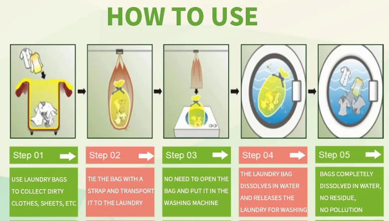 Custom Dissolving Hospital Laundry Bags Pva Water Soluble Laundry Wash ...