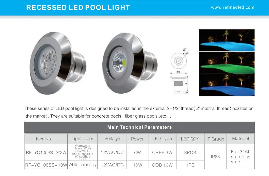 Refined 12v Underwater Inground Swimming 16 Colors Rgb Led Luci Per ...