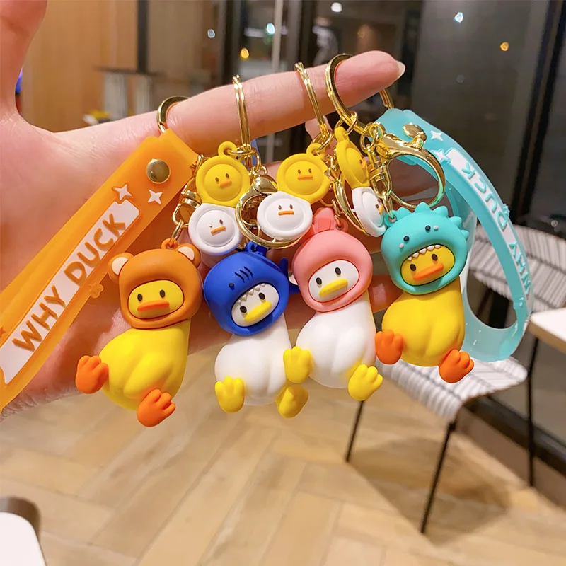 3D Cartoon Duck Cute Fun Head Cover Keychain Pendant Cute Ducky Car Key Chain Charm Gift ...