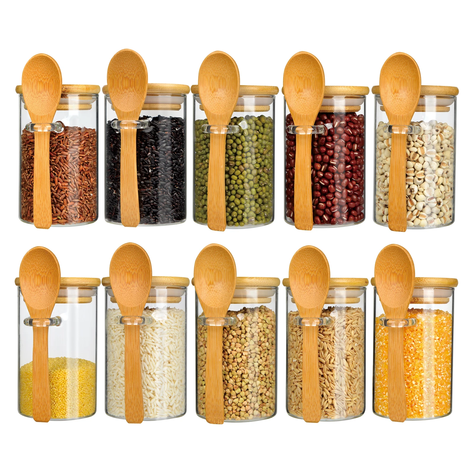 YOLOWE HOME Glass Canisters with Bamboo Lids & Spoons
