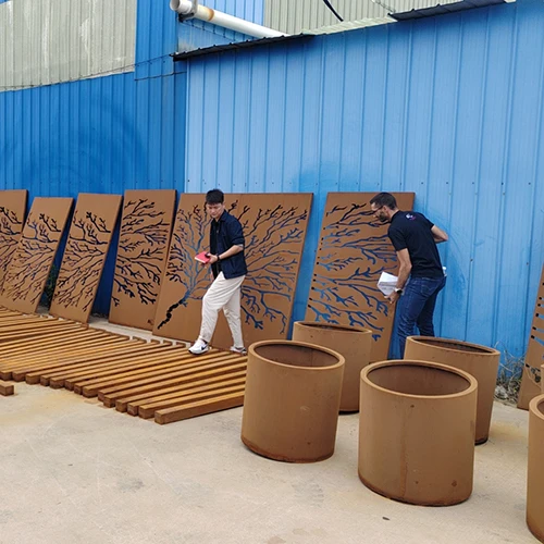 Standing Corten Steel Patio Decor Column Round Flower Pot Rusty Design ...