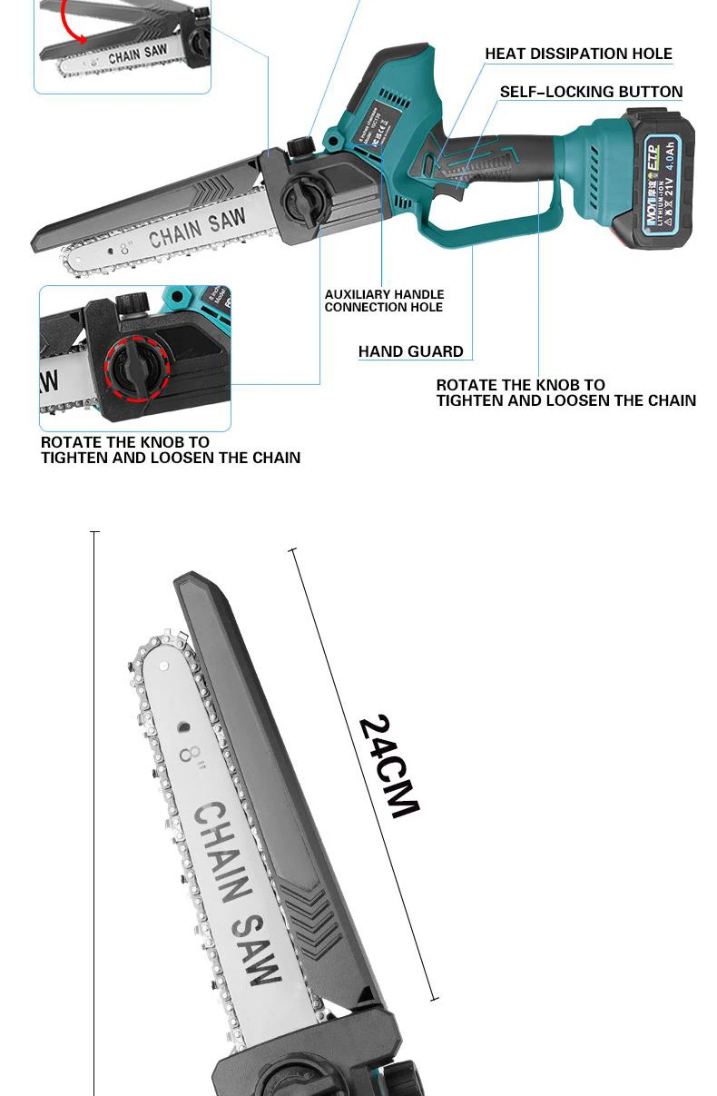 8-inch Lithium Chain Saw Brushless Small Handheld Chain Saw Suitable ...