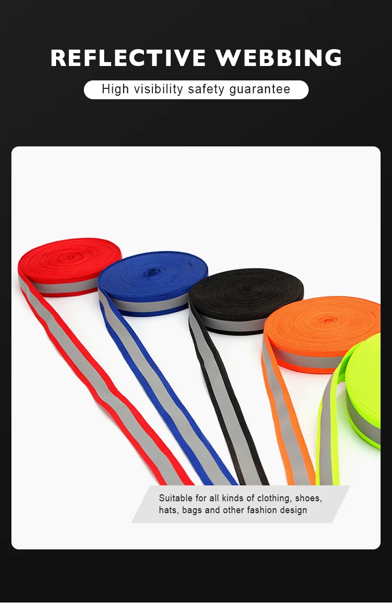 Florescent 1 Inch Light Cloth Reflective Webbing Ribbon Tape Trim Strip ...