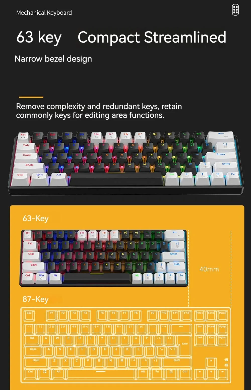 Mechanical Keyboard Gaming Keyboard With 63 Keys Rgb Mixed Light For ...