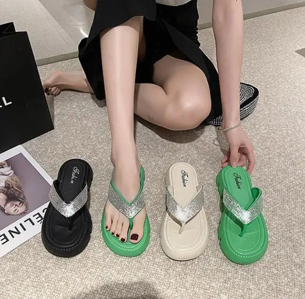 Womens Summer Diamond Flip Flops Sandals Casual Slip on Comfortable ...