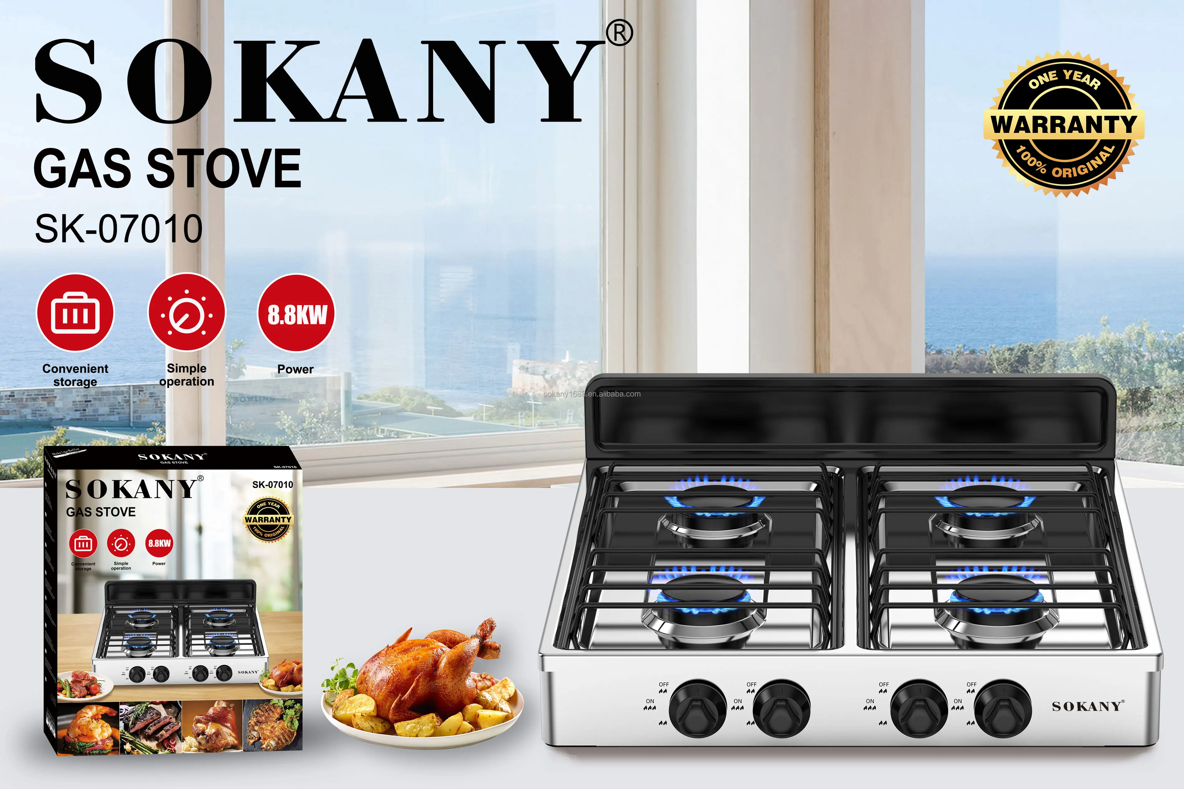 Sokany Kitchen Gas Cooking Stoves - 4 Burner Efficiency