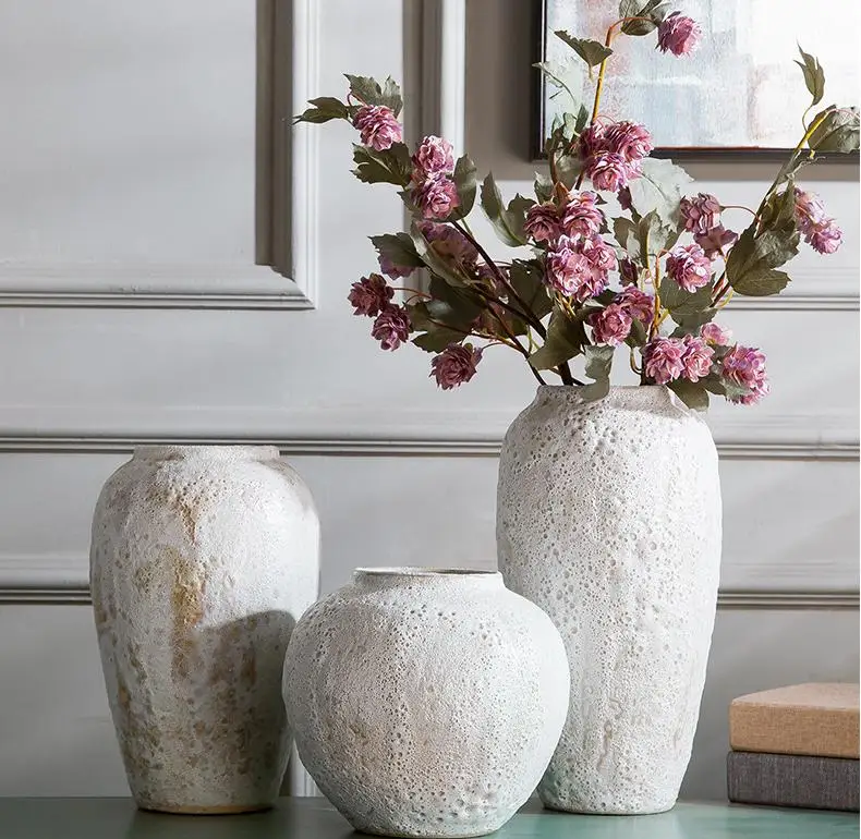 Modern Nordic Ceramic Vase Retro Handmade White Coarse Clay Pot Small ...