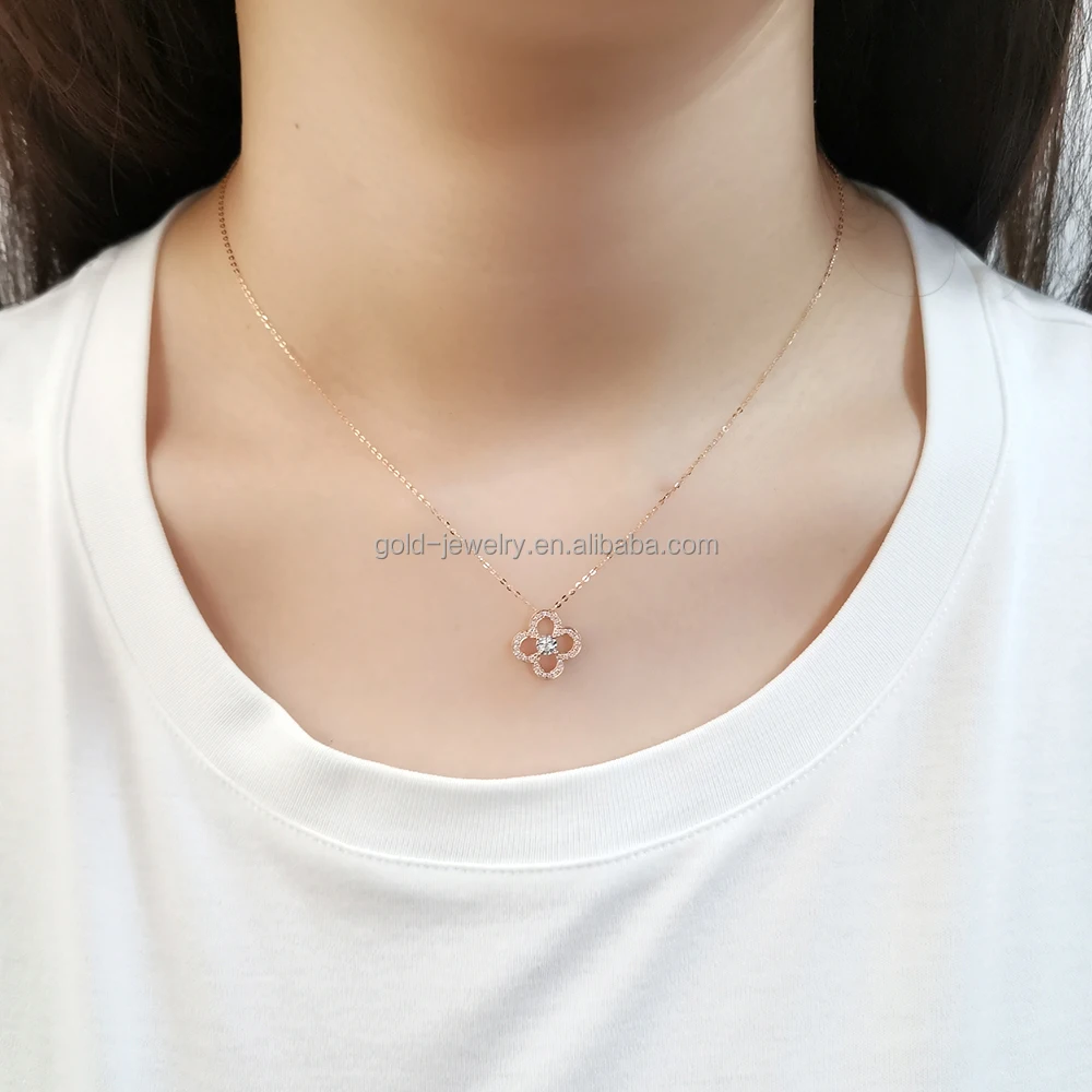 ミリメート Popular 4 Leaf Clover Necklace 18k Real Gold Pendant Natural Diamond Women Jewelry 18 18k ...