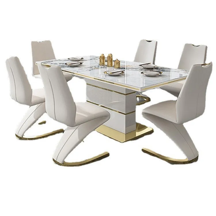 Home Simple Dining Table And Chair Set Modern Rectangular Table White ...