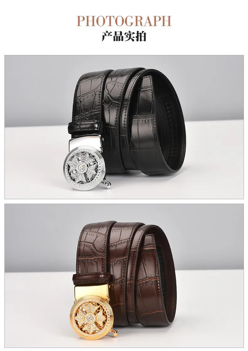 New Fashion Trendy Rotating Buckles Genuine Leather Men Belt Luxury ...