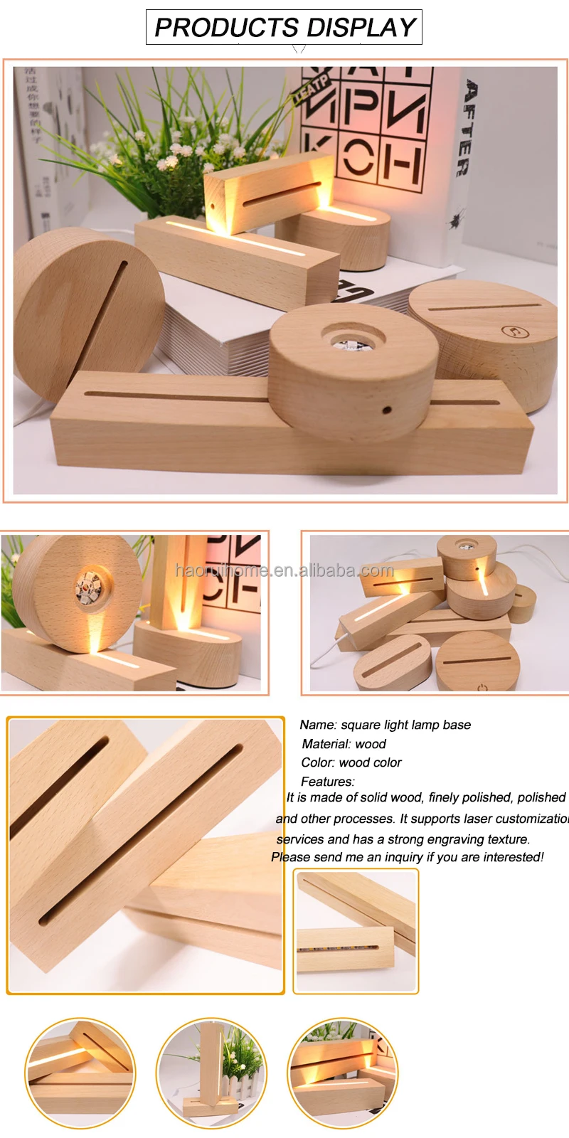 3d Acrylic Wood Night Light Base Diy 3d Signs Illusion Night Lamp Les ...