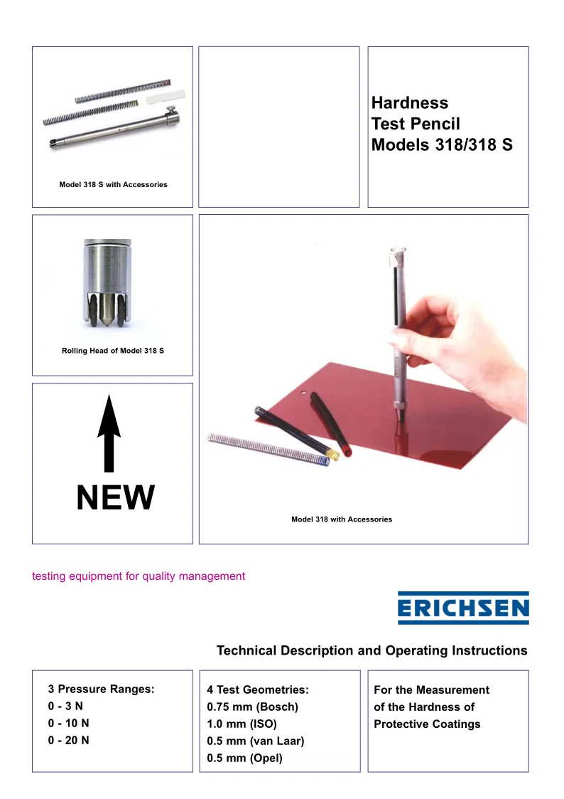 Erichsen 318s Hardness Tester Coating Scratch Instrument Spring Pen 0 ...