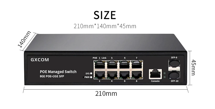GXCOM TS8200-8P-2FM - 8 Port Managed Poe Switch with 150W Power