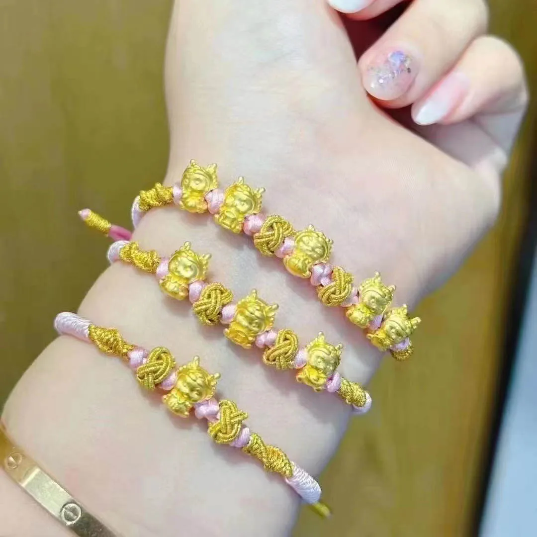 Luxury Fashion 999.9 Real Pure 24K Gold Loong Charm Bracelet