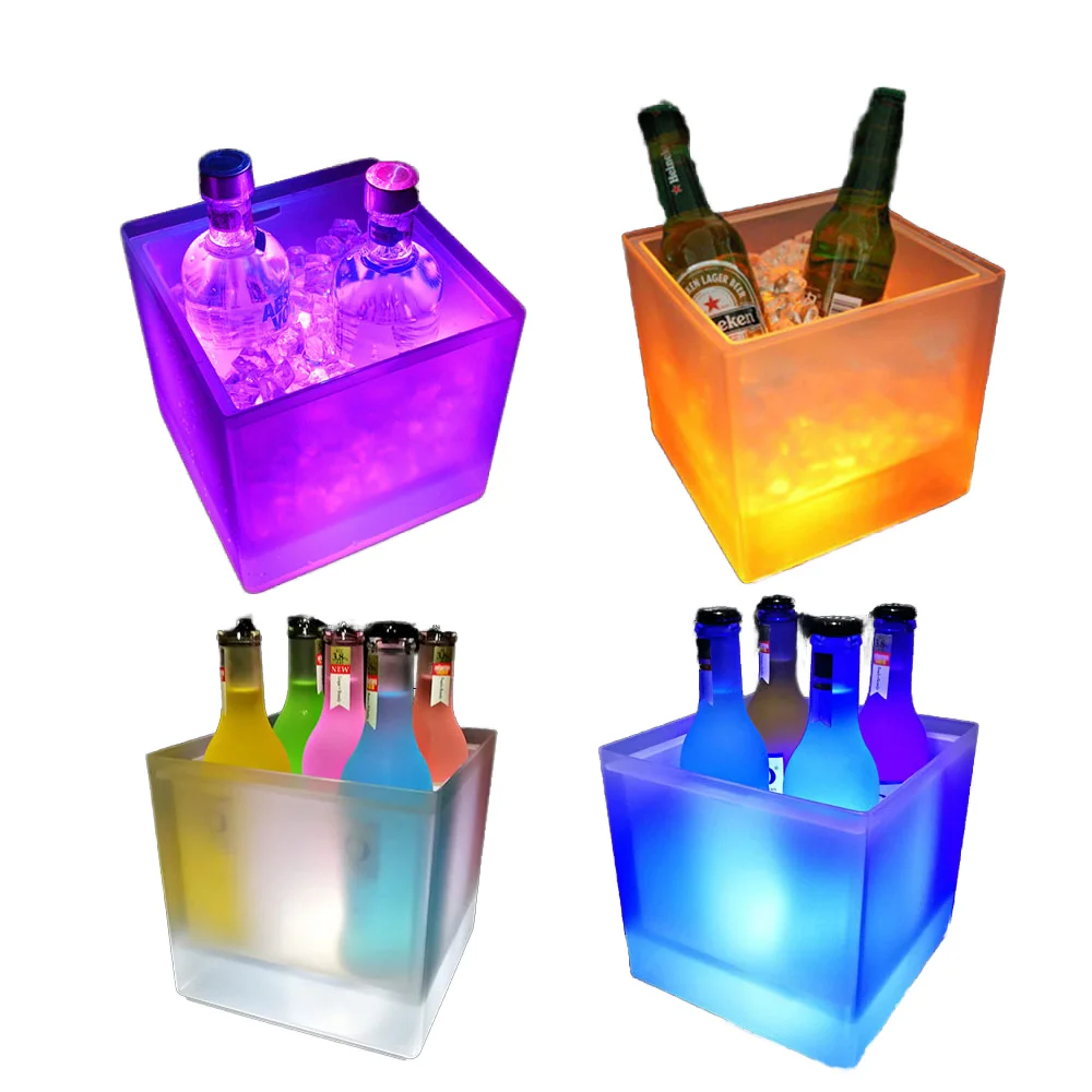 Customizable Logo Led Lighting Plastic Ice Bucket Square Luminous Ice ...