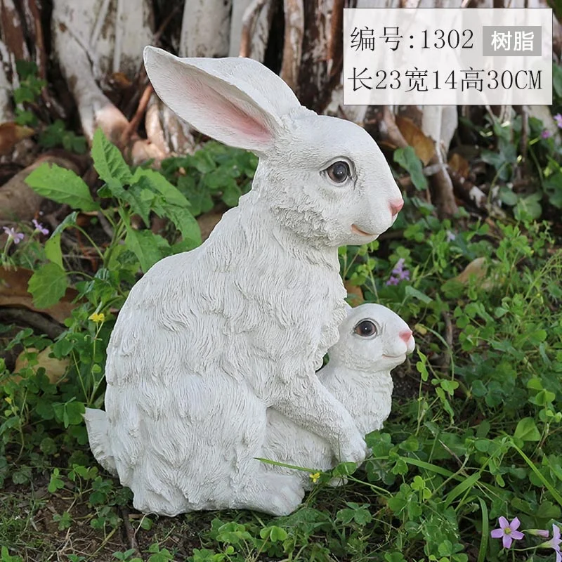 Cute Rabbit Statue for Outdoor Garden Decor - Polyresin