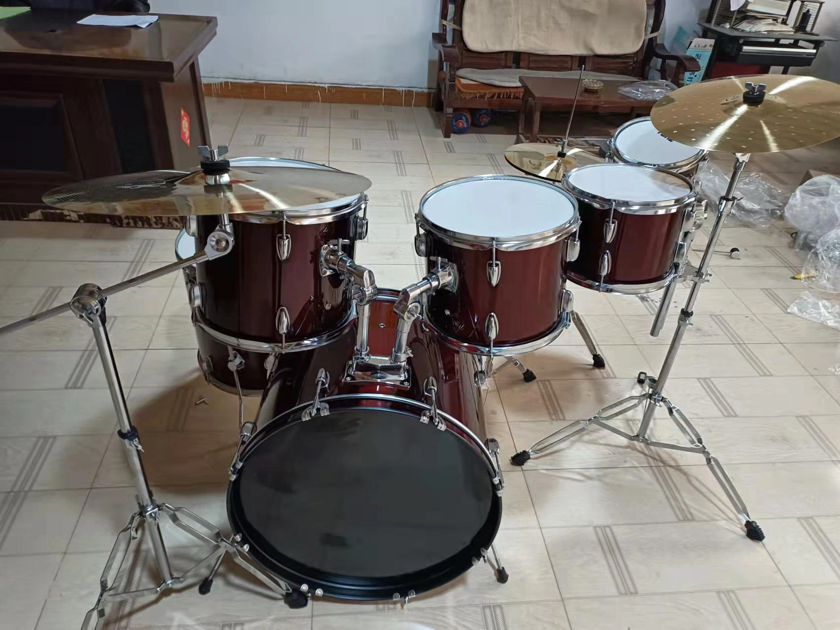 Full 7 Piece Jazz Drum Set Kit - Blue DSET-310, Including Bass Drum ...