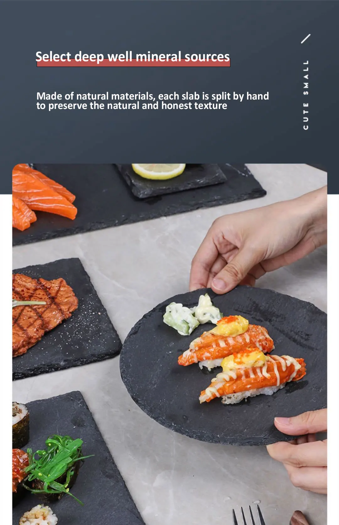 European Style Japanese BBQ Rock Slab Steak Sushi Plate Black Natural ...