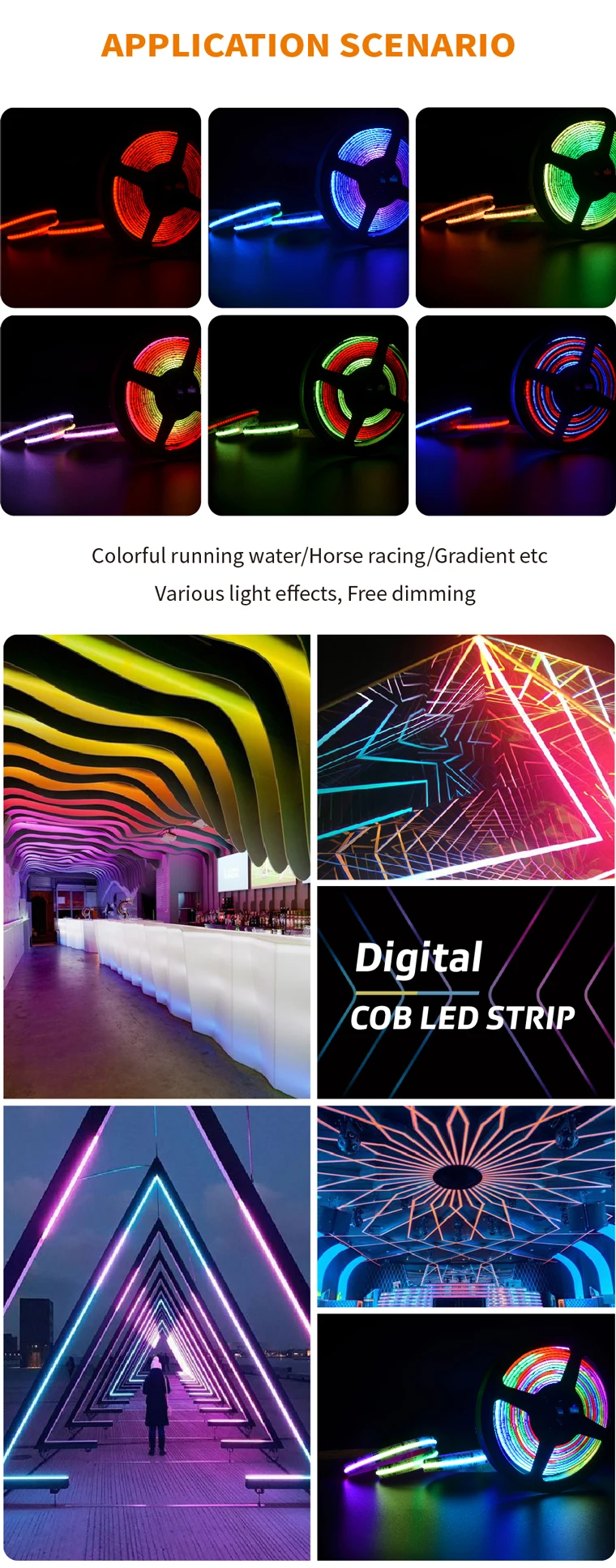 Magic Digital Pixel COB RGB IC SPI Strips DC24V for Lighting