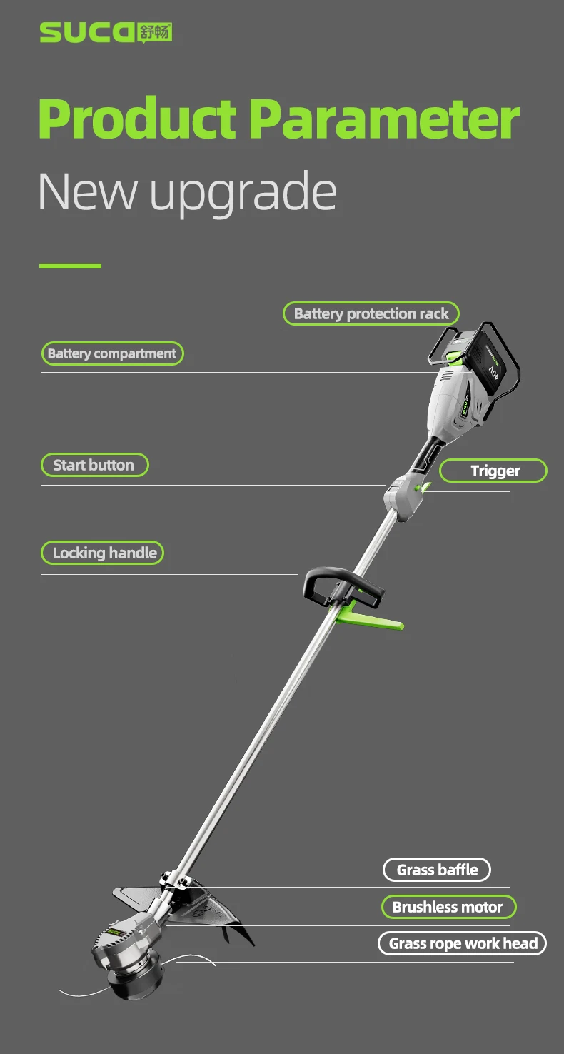 SUCA 40V Cordless Electric Grass Trimmer - 1200W Brush Cutter with ...