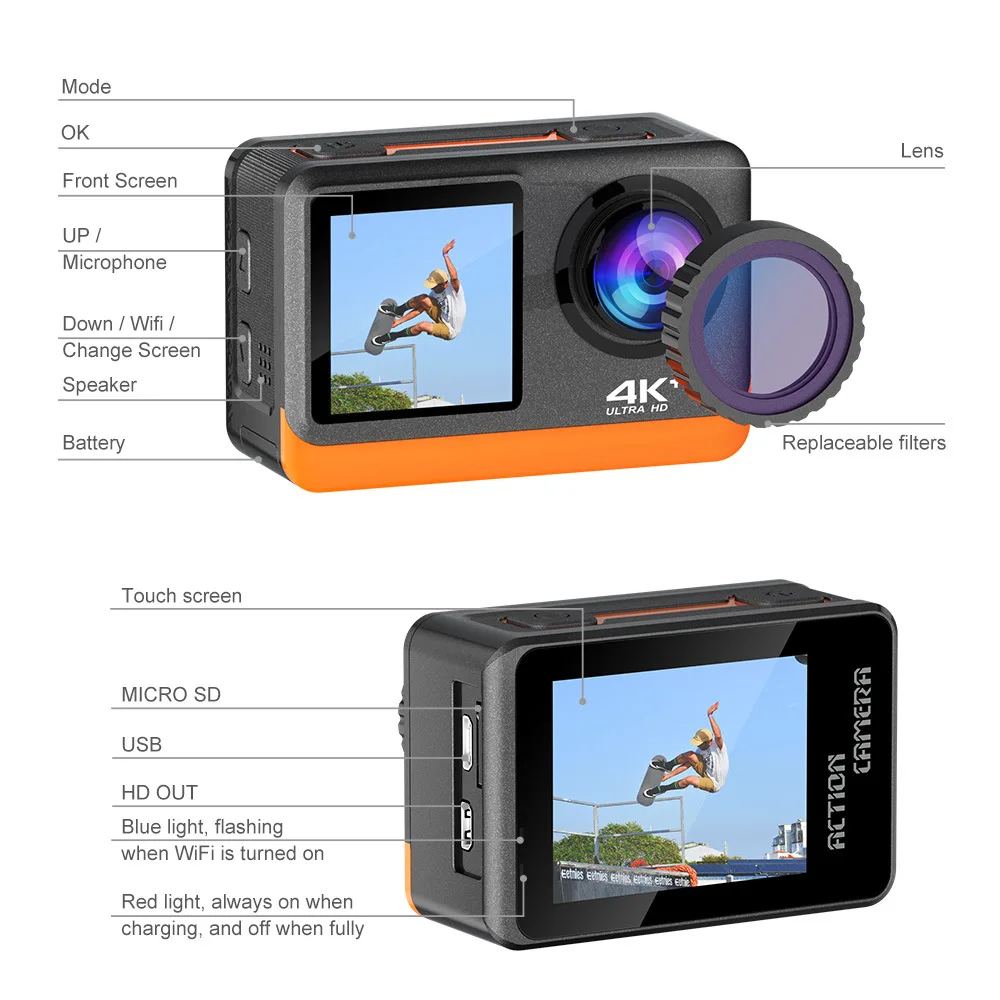 4k 30fps 16mp Dual Screen Ultra Hd Underwater Camera 170 Degree Wide ...