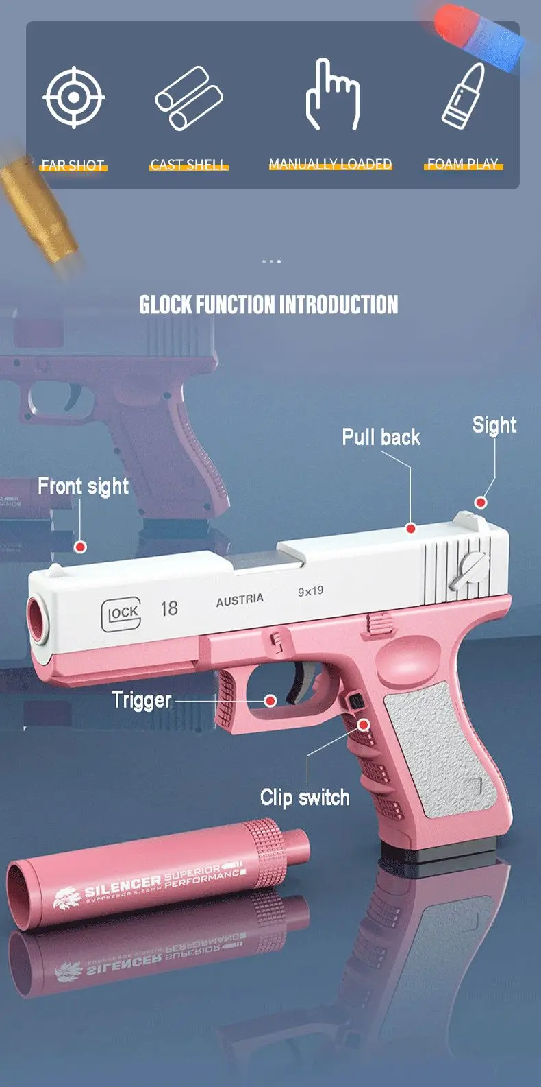 Red Dot Sight Shell Ejecting Gun Pistol Soft Bullet Gun Toy Air Soft ...