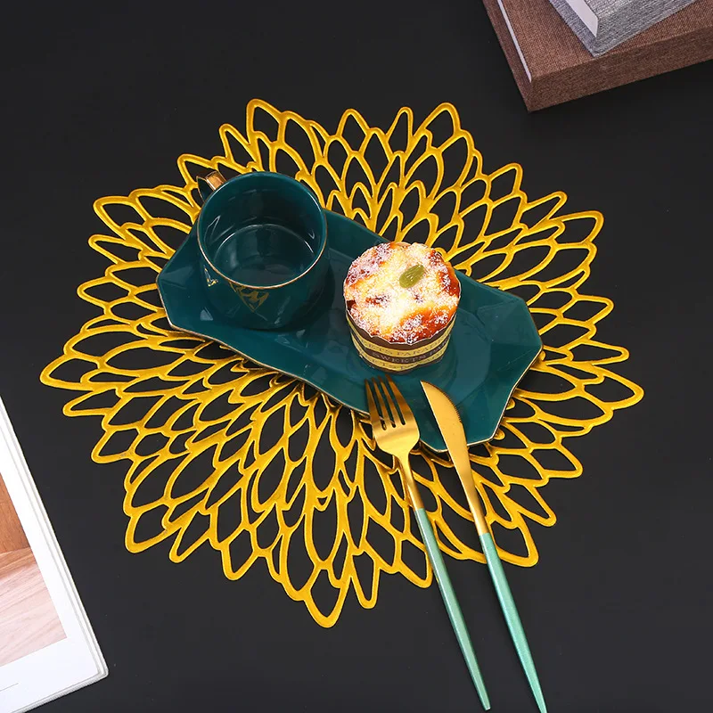 Elegant Gold Chinese Style Cotton Rose Placemats Anti Slip Waterproof ...
