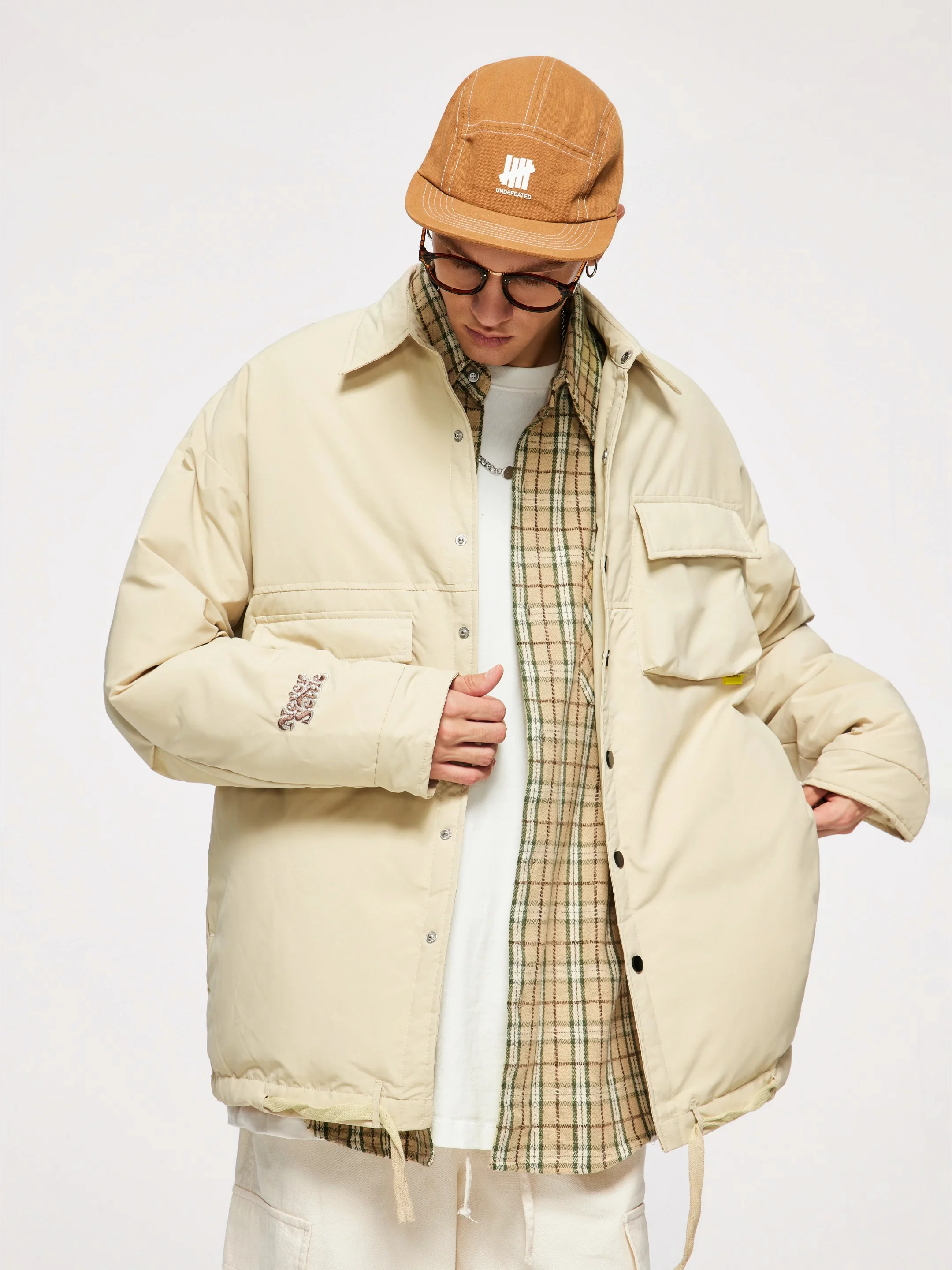 Inflation Cargo Down Jacket Men Puffer Embroidery 90% Duck Down Pocket ...