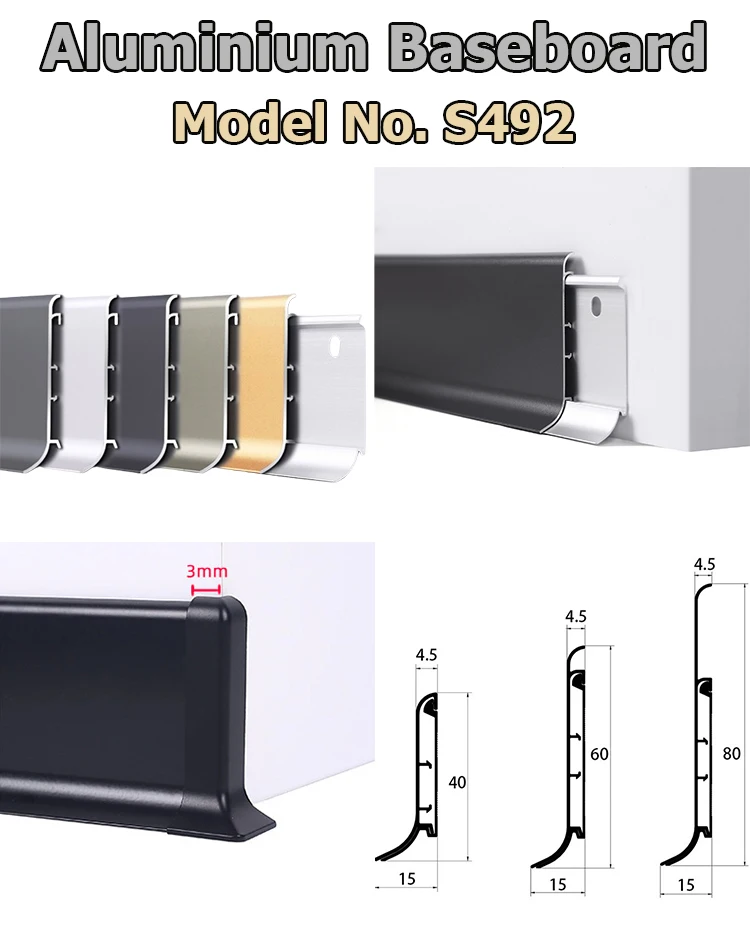 Black Aluminium Skirting 100mm Floor Trim Board Profile Alu Baseboard ...