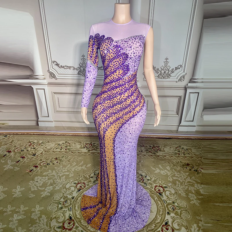 Purple Diamonds Mesh Red Carpet Dress Trending Products New Arrivals ...