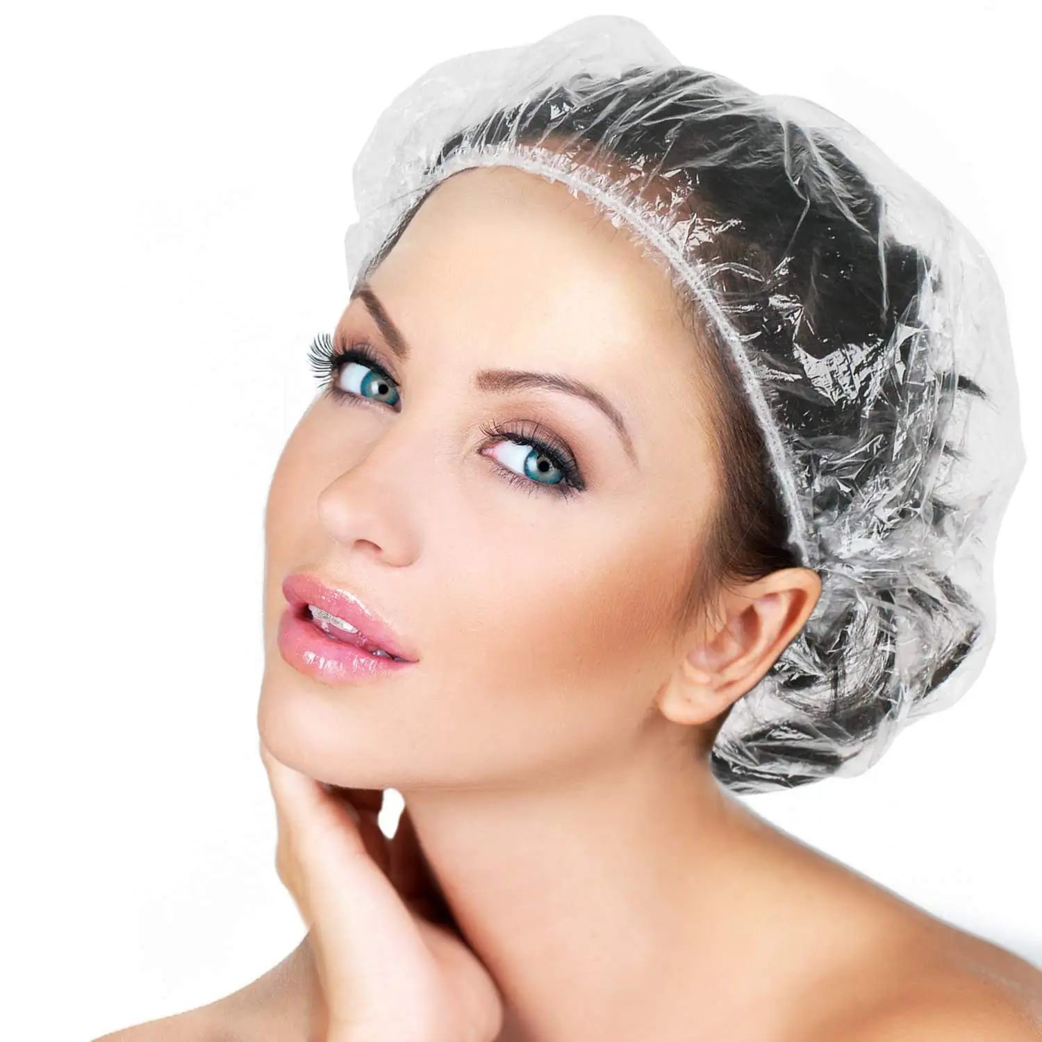 100pcs bag Disposable Shower Caps Wholesale Waterproof PE Plastic Transparent Hair Cover