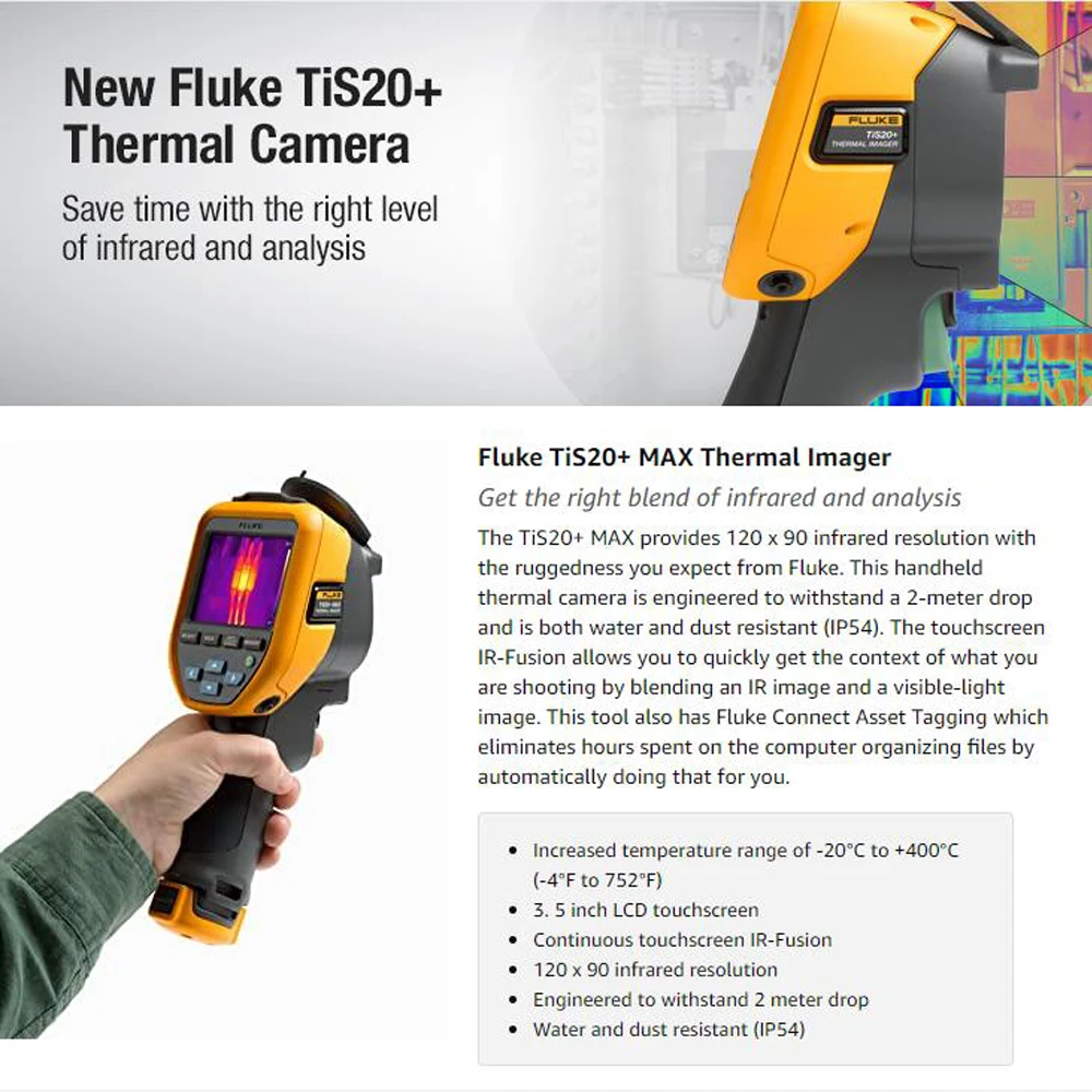 Fluke Tis20+ Handheld Thermal Imager High Resolution Infrared Image Usb ...
